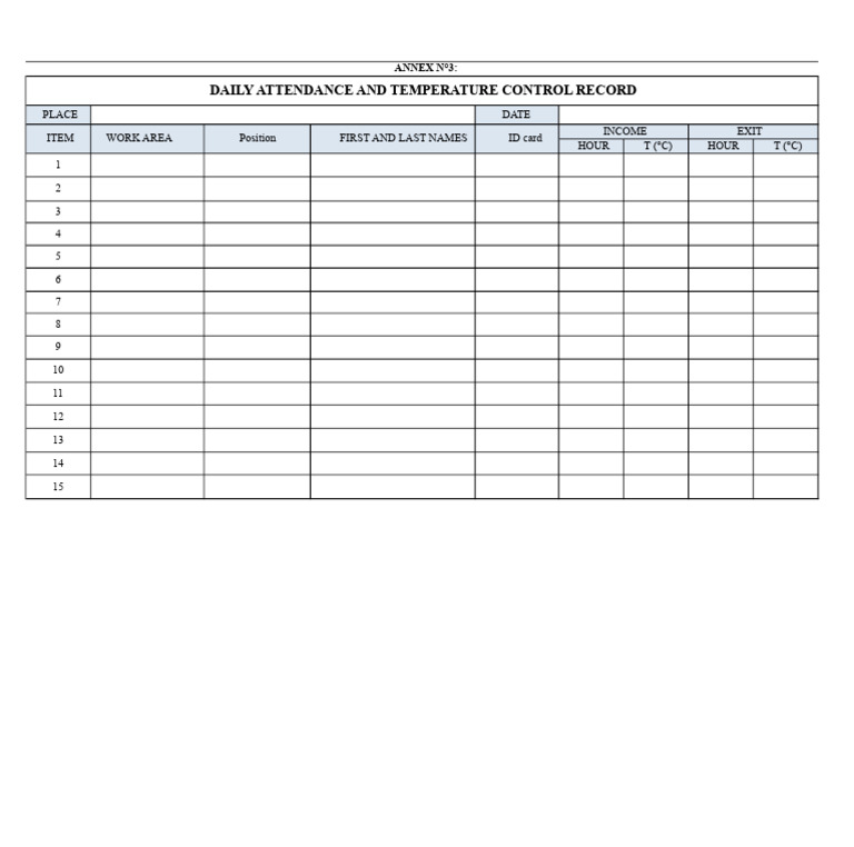 Daily Attendance and Temperature Control Log | PDF
