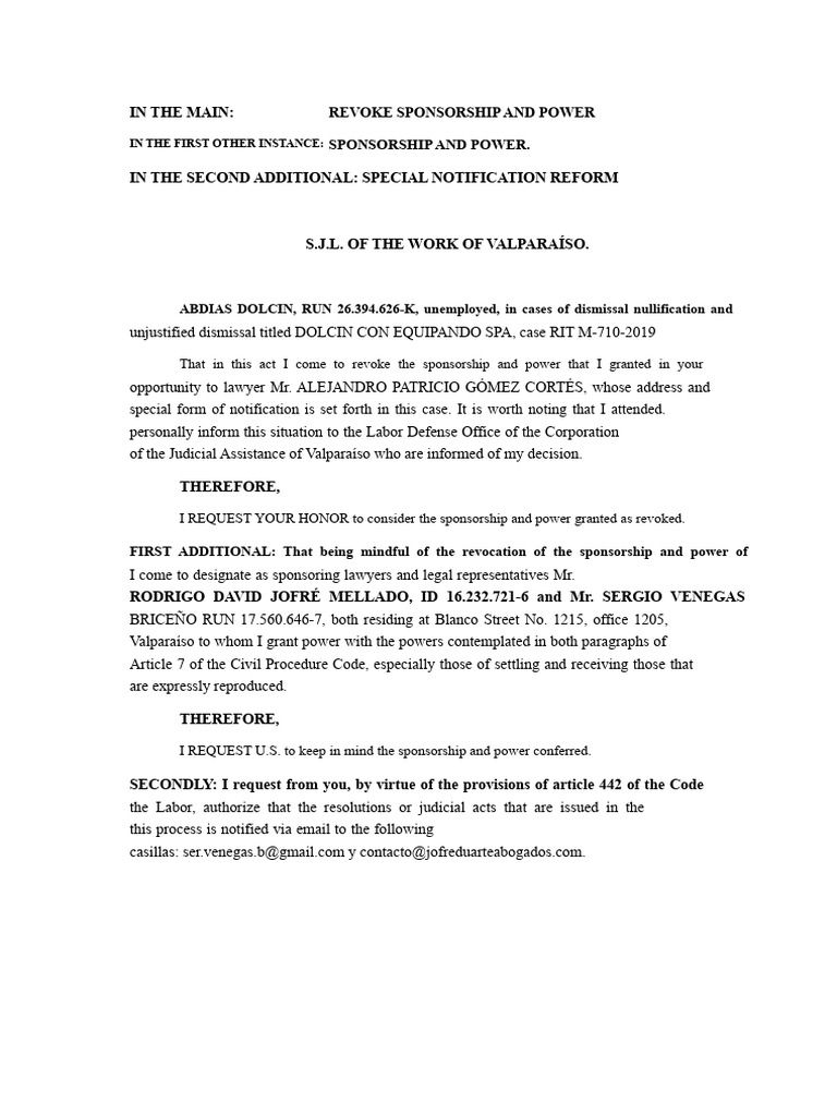 Revokes Sponsorship and Power and Assumes | PDF