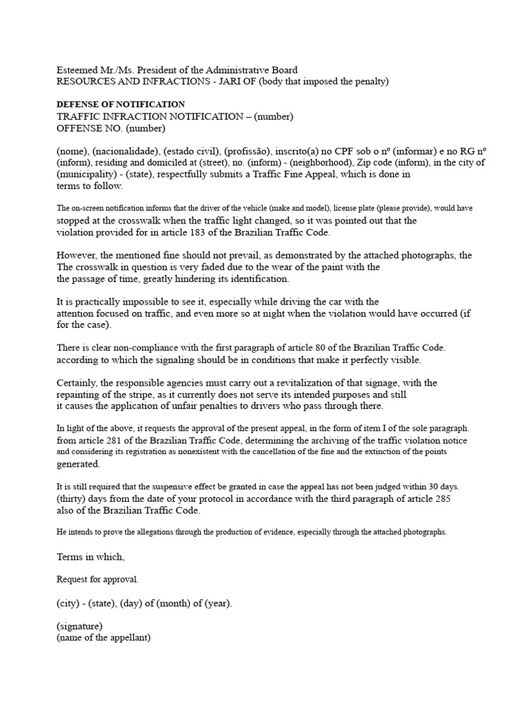 Traffic Fine Appeal Submission | PDF | Traffic | Pedestrian Crossing