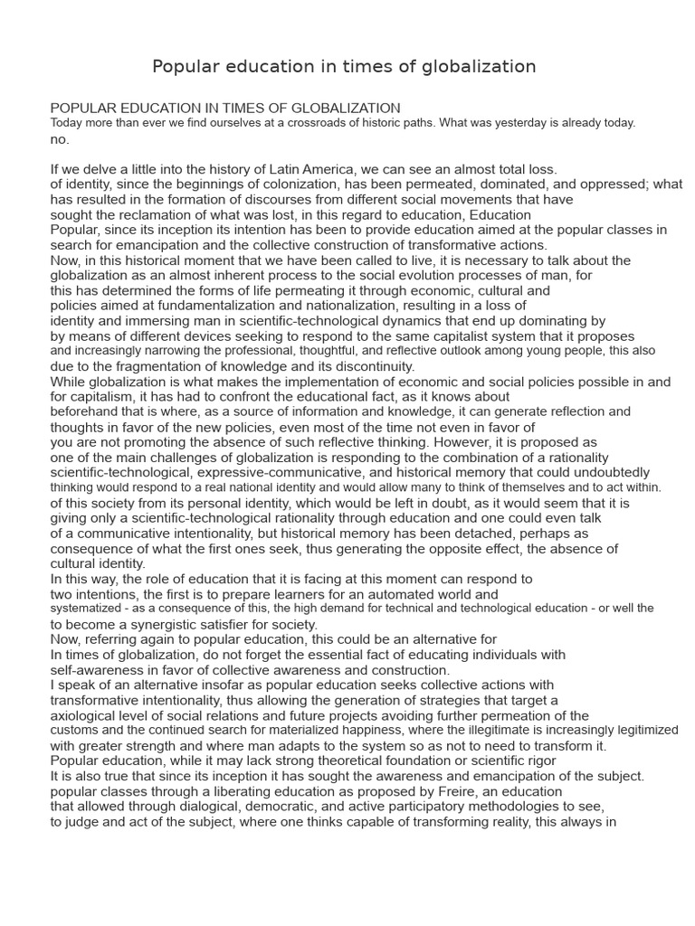 Popular Education in Times of Globalization | PDF | Globalization ...