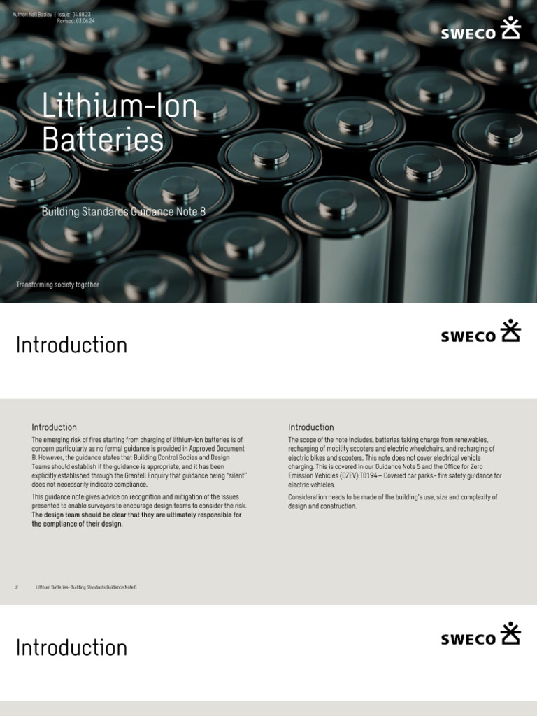 Sweco - Lithium Ion Batteries Guidance Note 8 | PDF