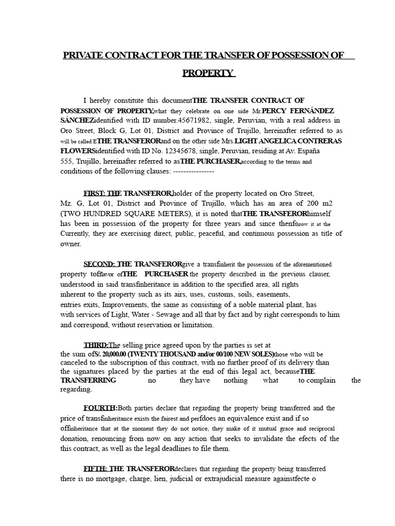 Property Transfer Contract Template | PDF
