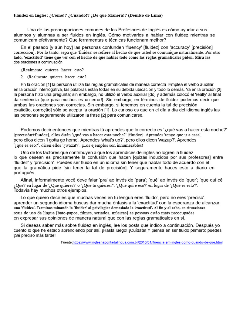 Fluidez y Precisión en Inglés | PDF | Comunicación | Oración (Lingüística)