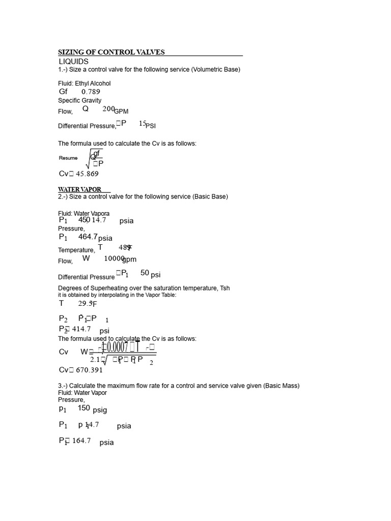 Control Valve Sizing Problems | PDF | Pressure | Valve