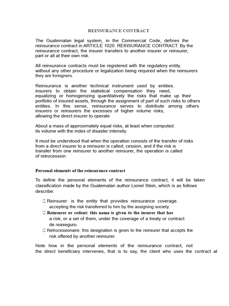 REINSURANCE CONTRACT.docx | PDF | Reinsurance | Insurance