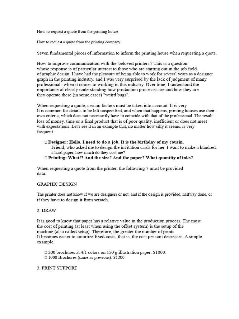 How To Request A Quote From The Printing Company | PDF | Printer ...