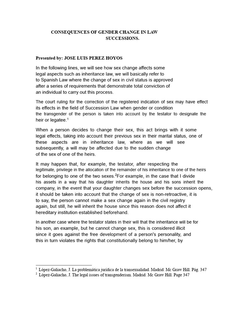 Gender Change Impact on Inheritance Law | PDF | Inheritance | Equality ...