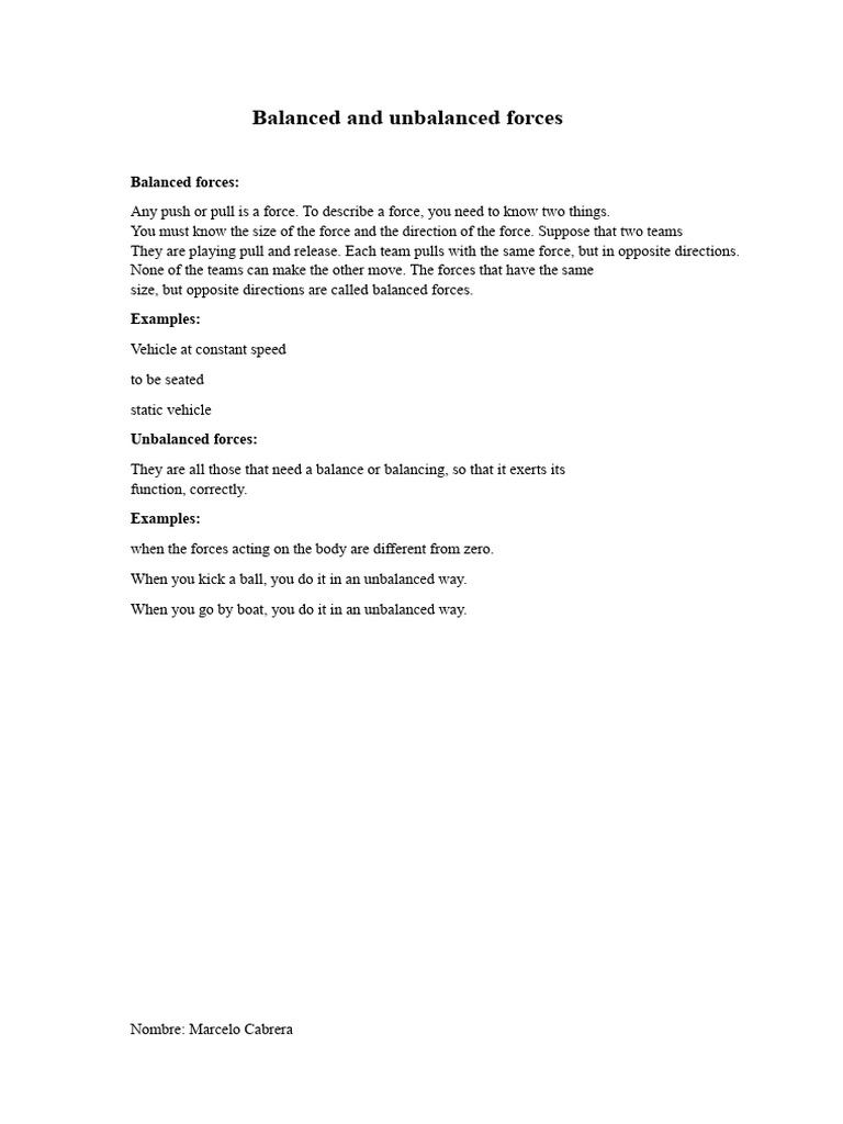 Balanced vs Unbalanced Forces Explained | PDF