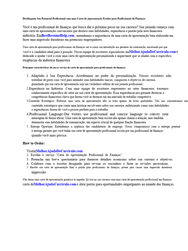 Carta de Apresentação para Finanças | PDF | Contabilidade | Gestão de ...