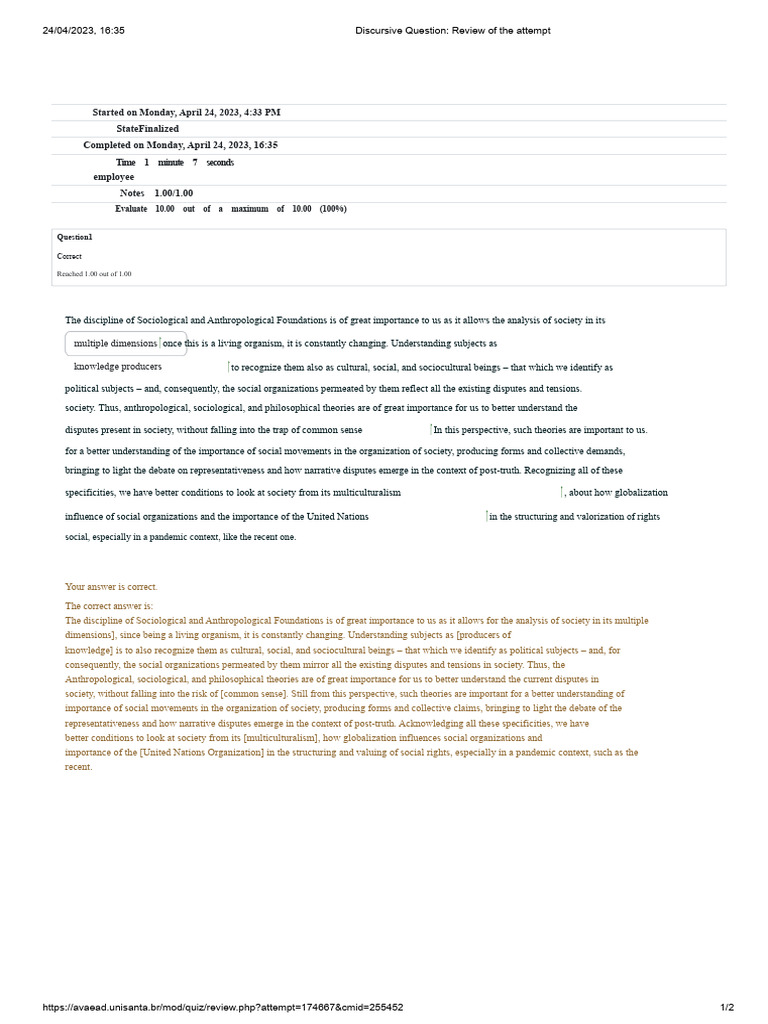 Discursive Question: Sociological and Anthropological Foundations of ...