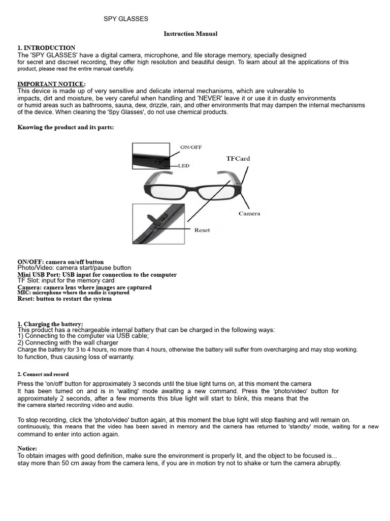 Spy Glasses Manual Degree (1) | PDF | Camera | Computer File
