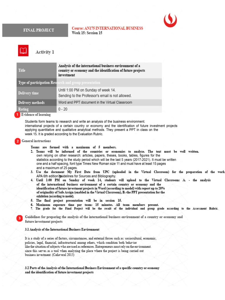 FINAL WORK and RUBRIC AN175 INTERNATIONAL BUSINESS 2022 | PDF ...