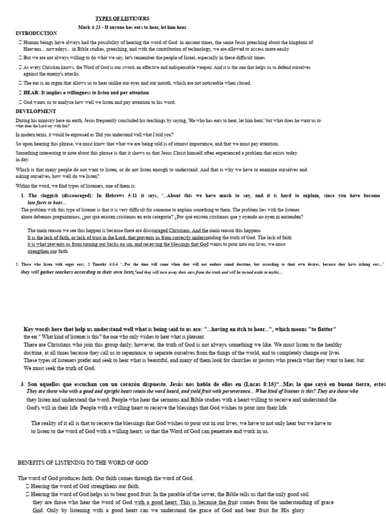 Types of Listeners in Faith | PDF | Jesus | Faith