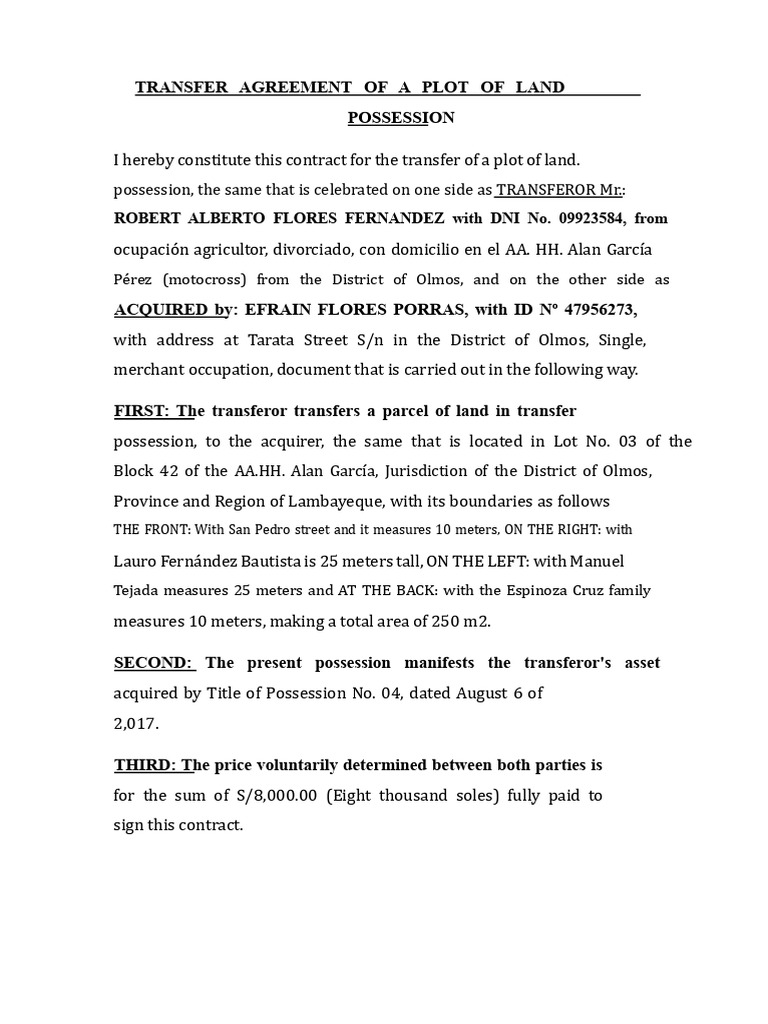 Land Transfer Agreement in Olmos | PDF