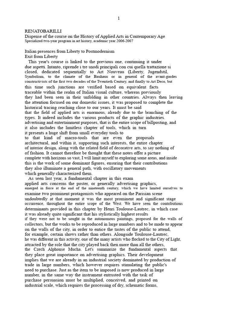 Renato Barilli_handout applied arts 2 | PDF