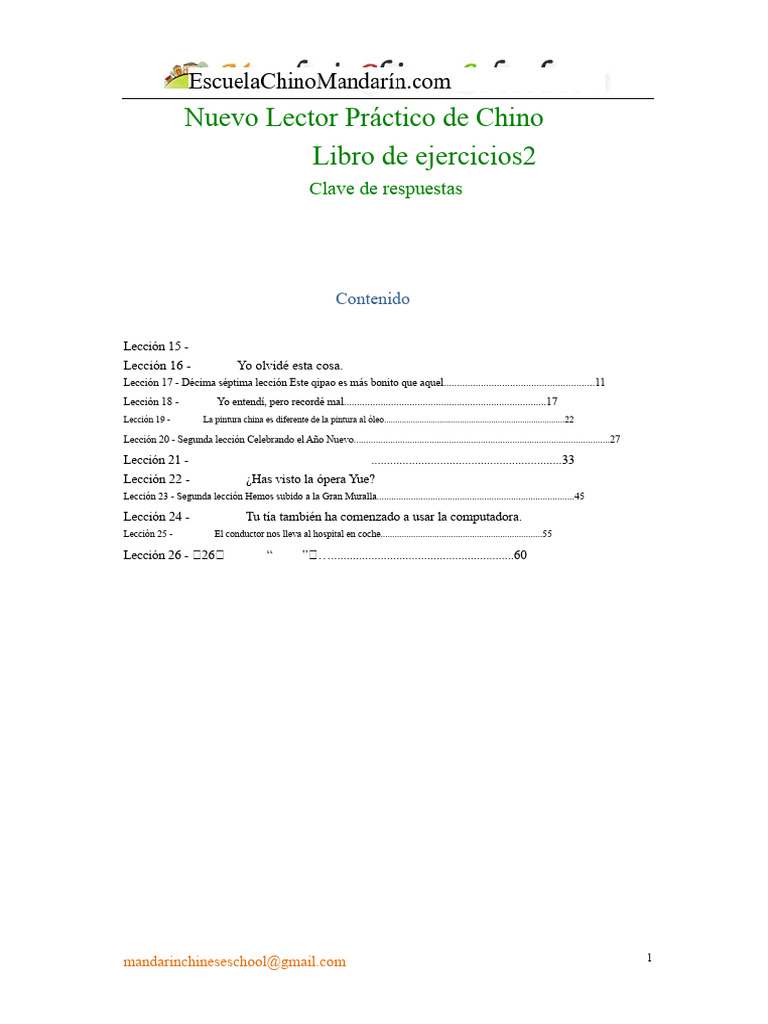Nuevo Libro de Ejercicios Del Lector Práctico de Chino 2 - Clave de ...