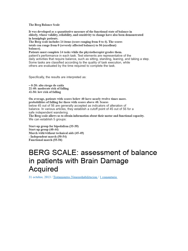 Validation of the Berg Balance Scale | PDF | Balance (Ability ...