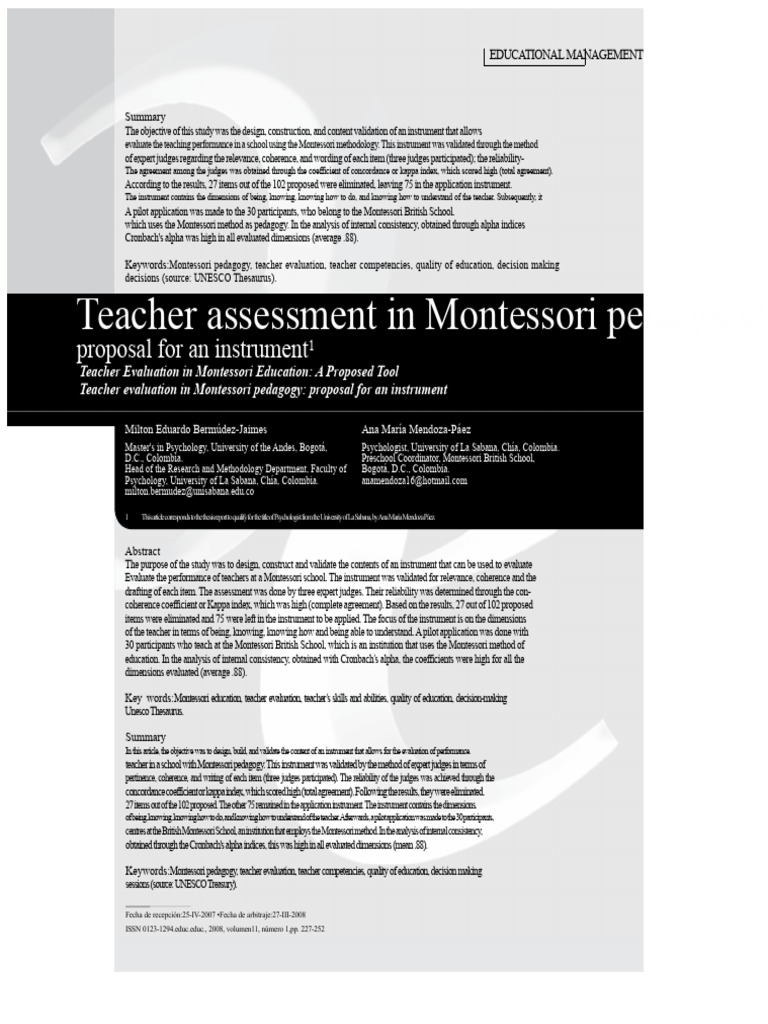 Teacher Evaluation in Montessori | PDF | Teachers | Evaluation