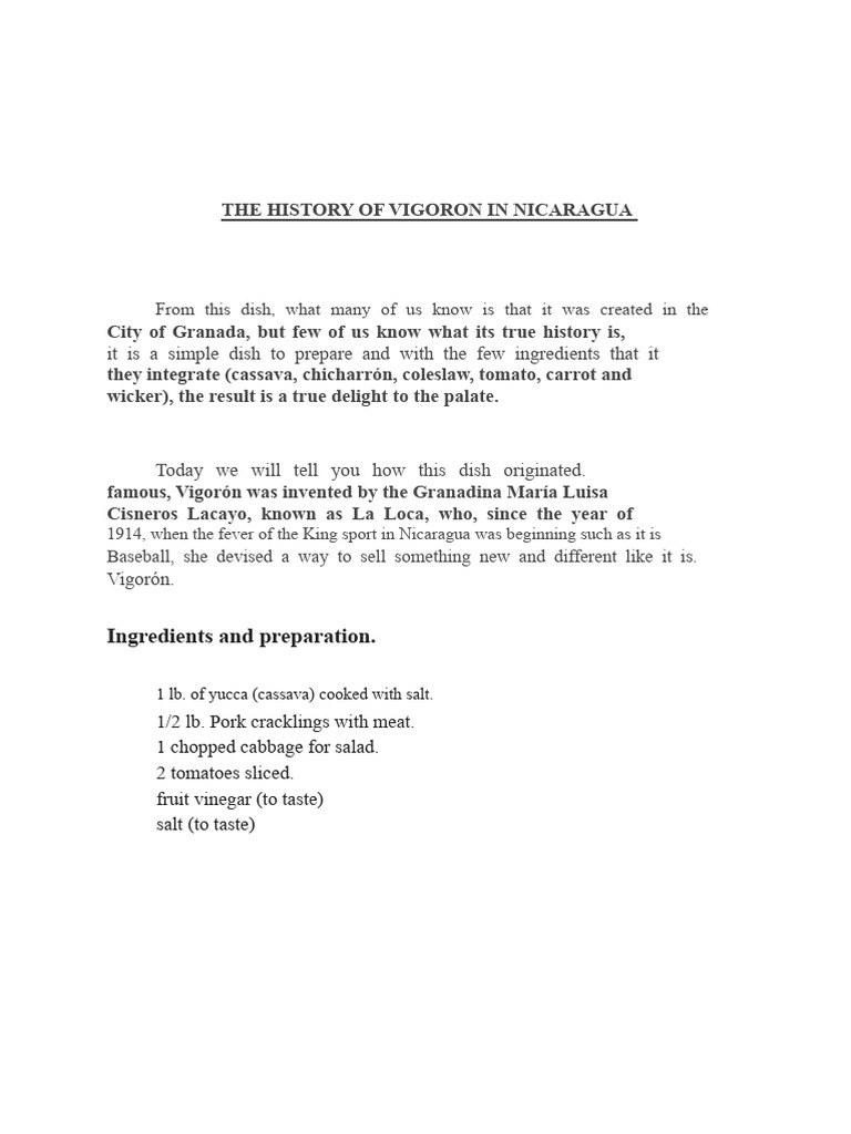 History and Recipe of Vigorón in Nicaragua | PDF