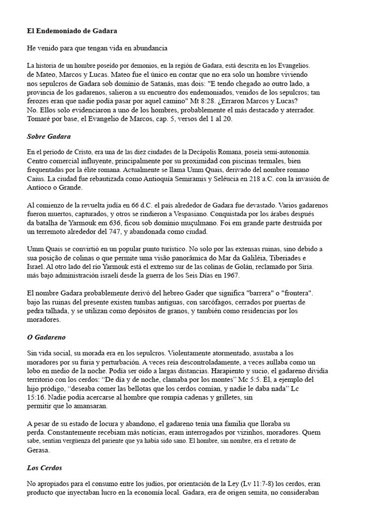 El Endemoniado de Gadara | PDF | Jesús | Creencia religiosa y doctrina