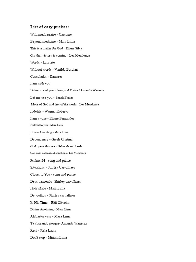 List of Uplifting Praise Songs | PDF