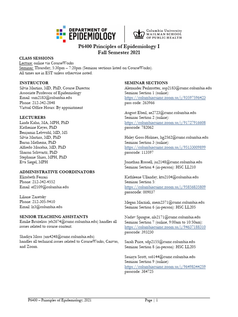 2021 P6400 Syllabus Draft_sm_updated9.2.21 (1) | PDF | Epidemiology ...