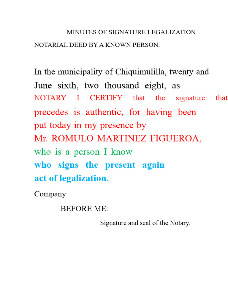 Minutes of Signature Legalization | PDF | Notary Public | Signature