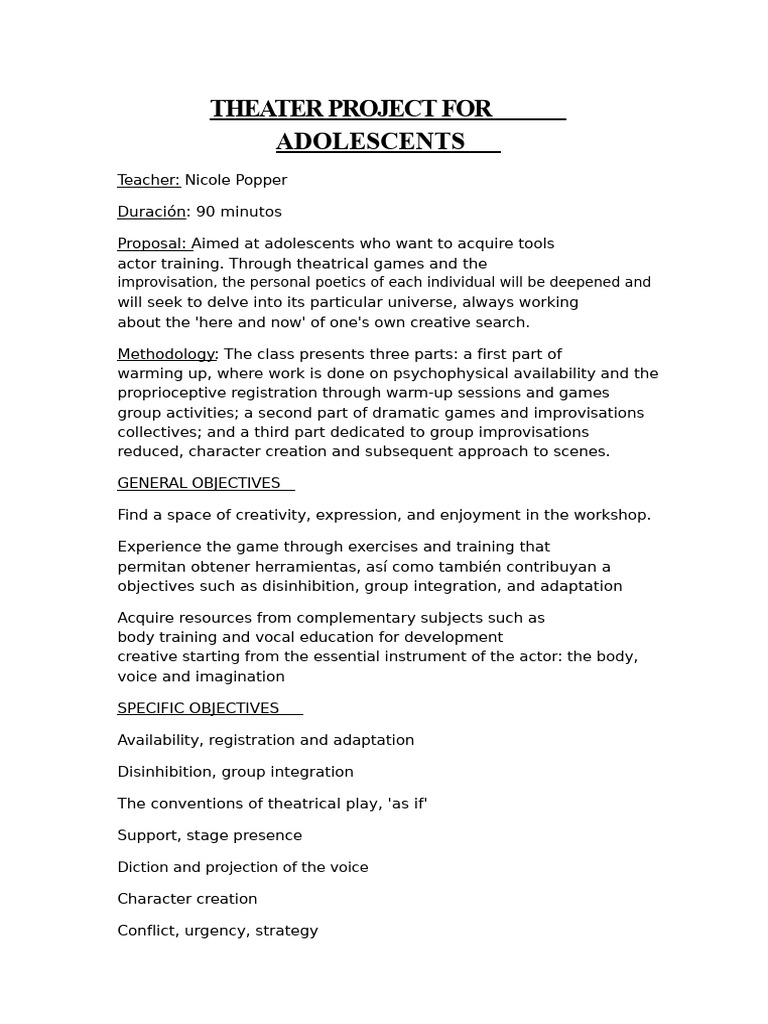 Theater Project For Adolescents | PDF