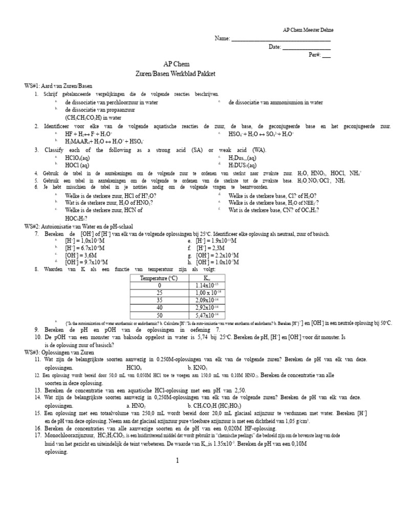 AP Chem Zuur-base Ws Pakket 19-02-12 | PDF