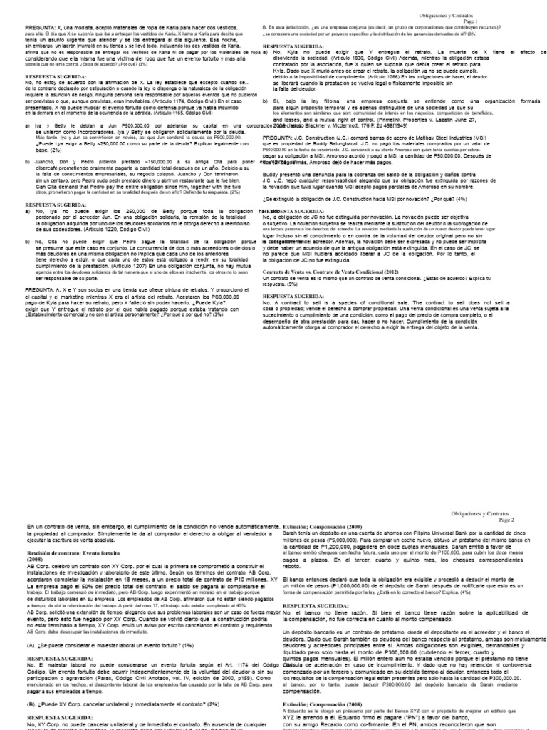 Obligaciones y Contratos: Análisis Legal | PDF | Pagos | Hipotecas