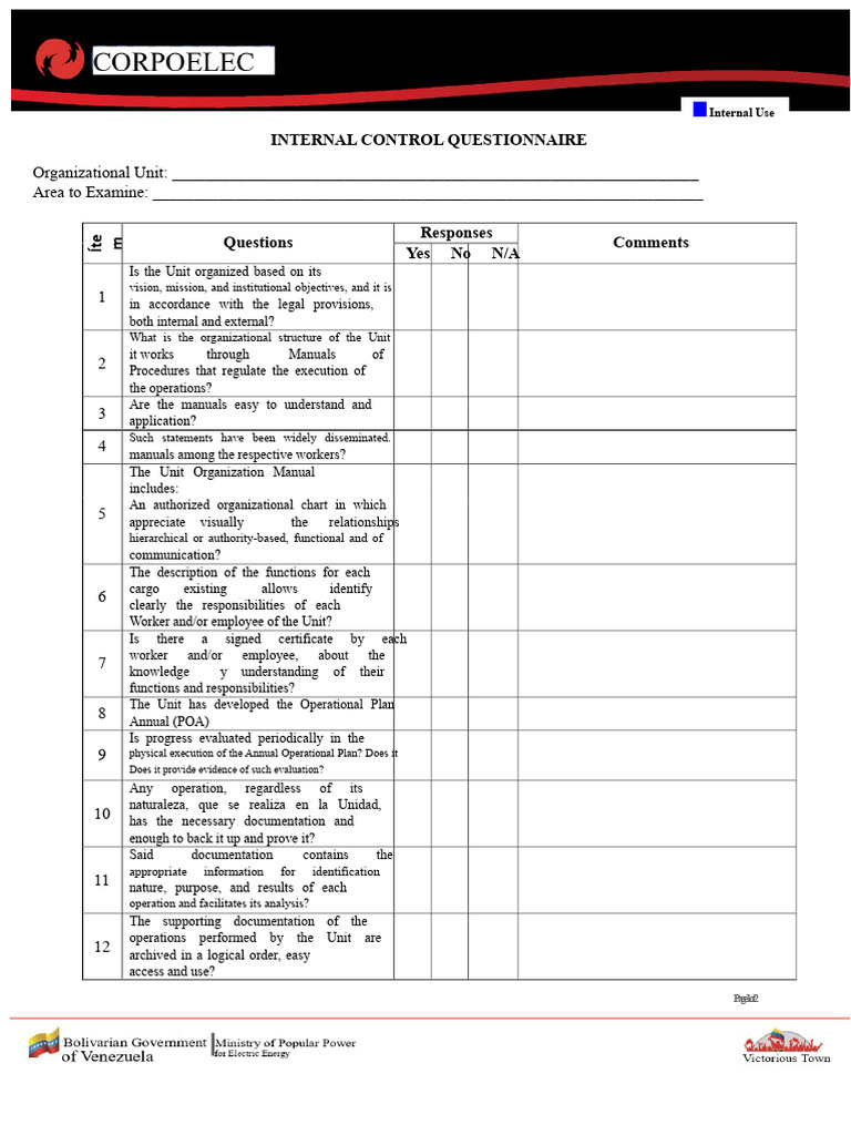 INTERNAL CONTROL TEMPLATE.docx | PDF | Business