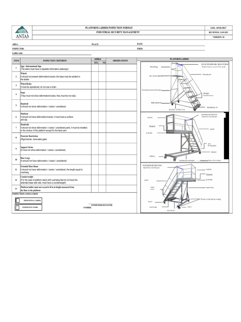 GSSL - SIND - FR027 Inspection of Platform Type Ladder | PDF