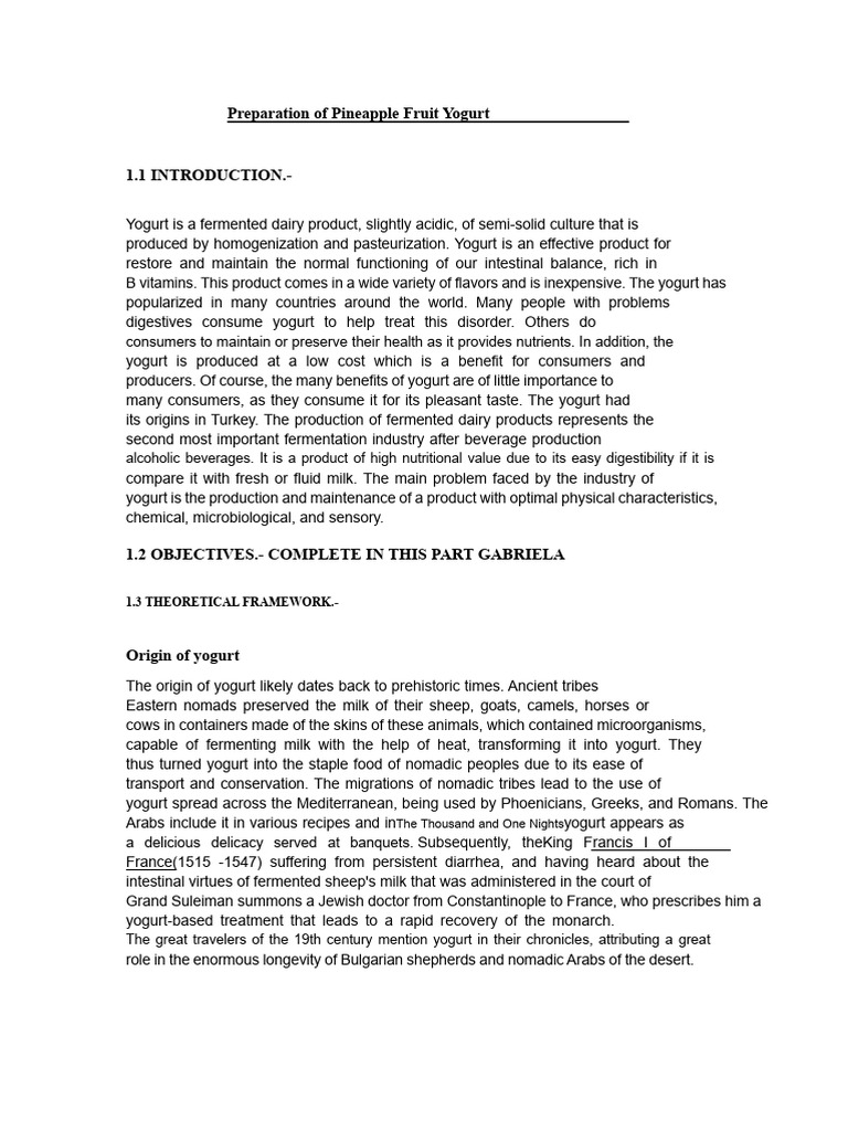 introduction and theoretical framework of yogurt.docx | PDF | Yogurt | Milk
