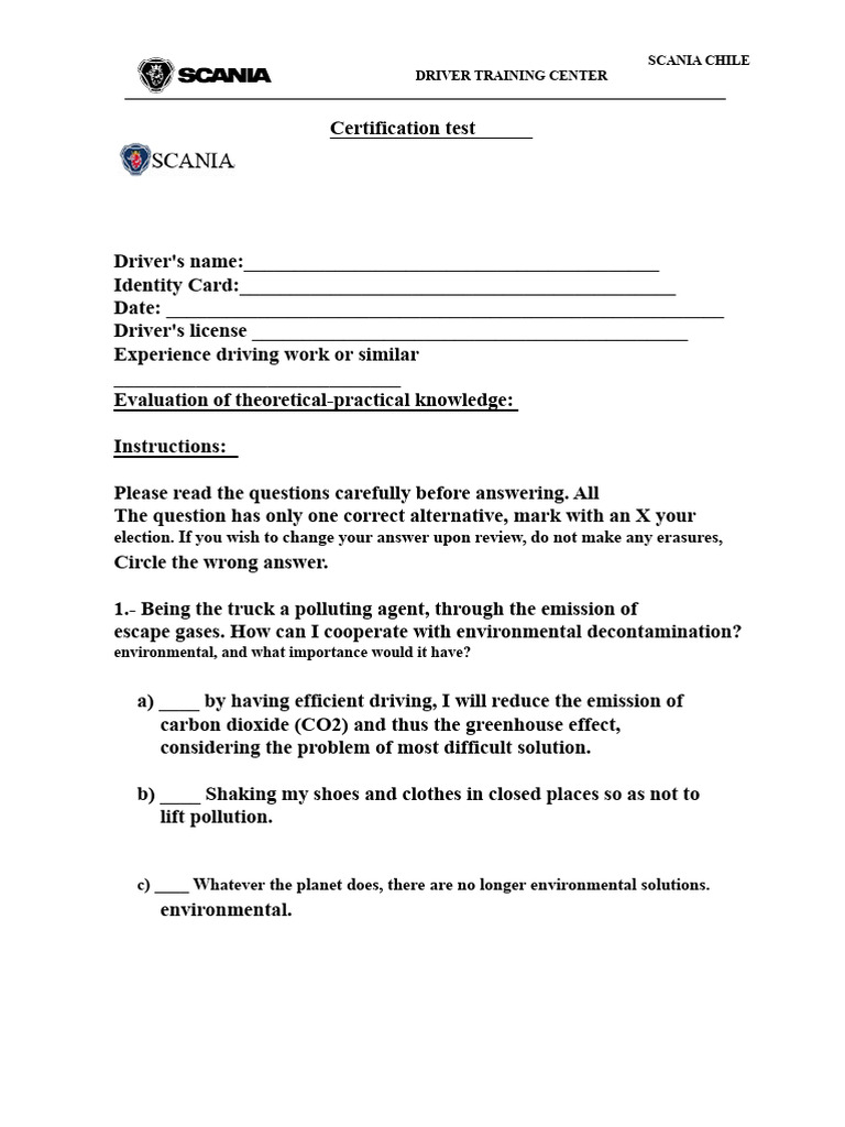 Scania Chile Driver Training Certification | PDF | Truck | Vehicles