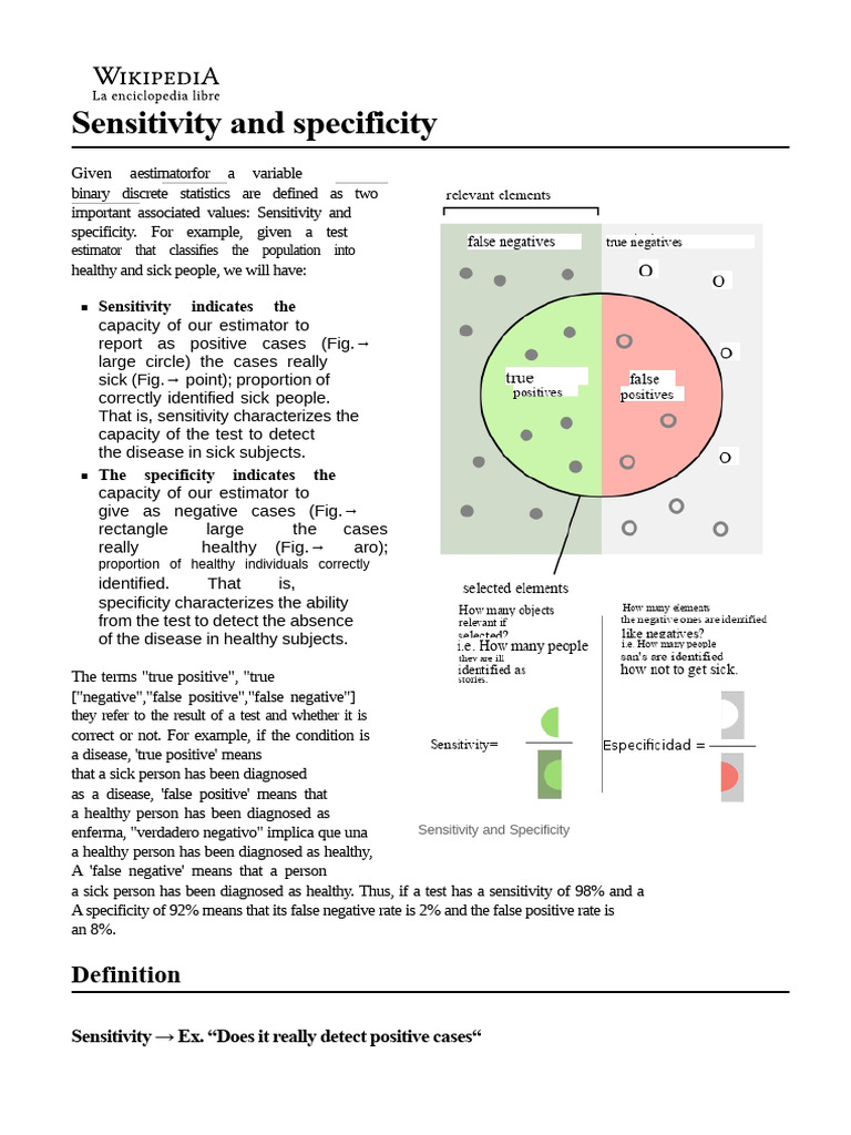 Sensitivity and Specificity Explained | PDF | Sensitivity And ...