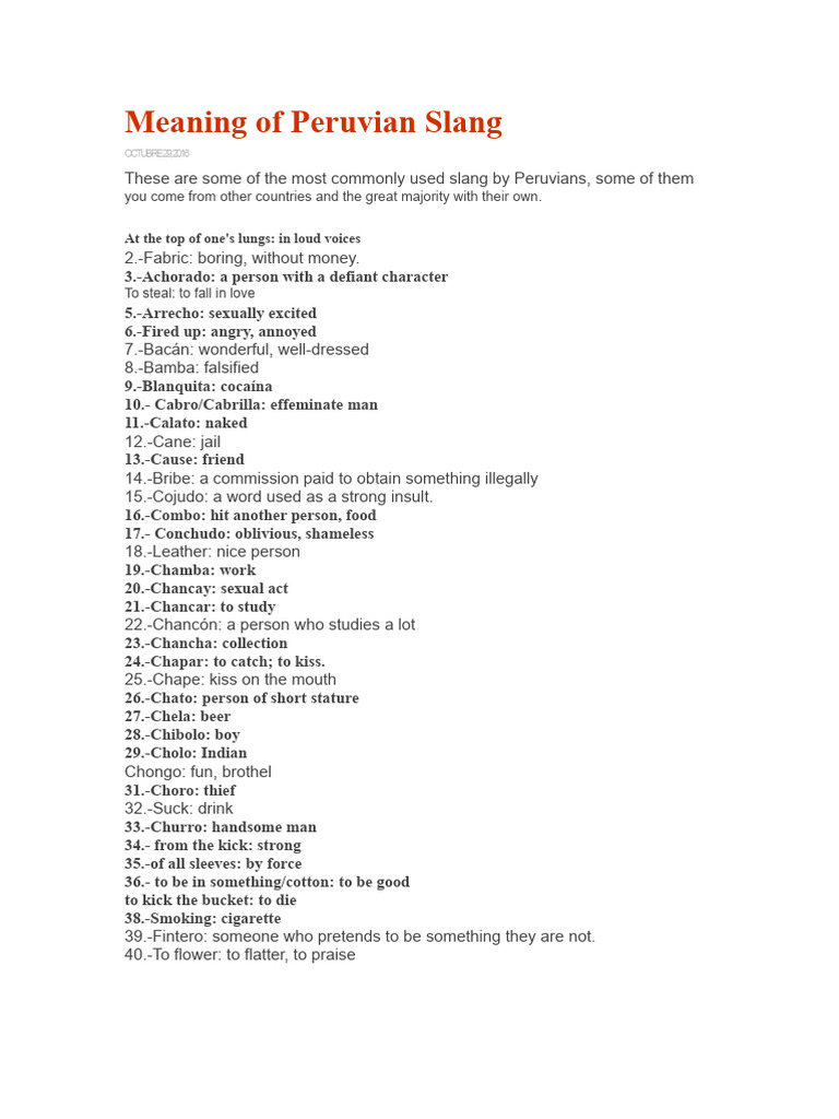 Meaning of Peruvian Slang.docx | PDF | Adjective | Semantic Units