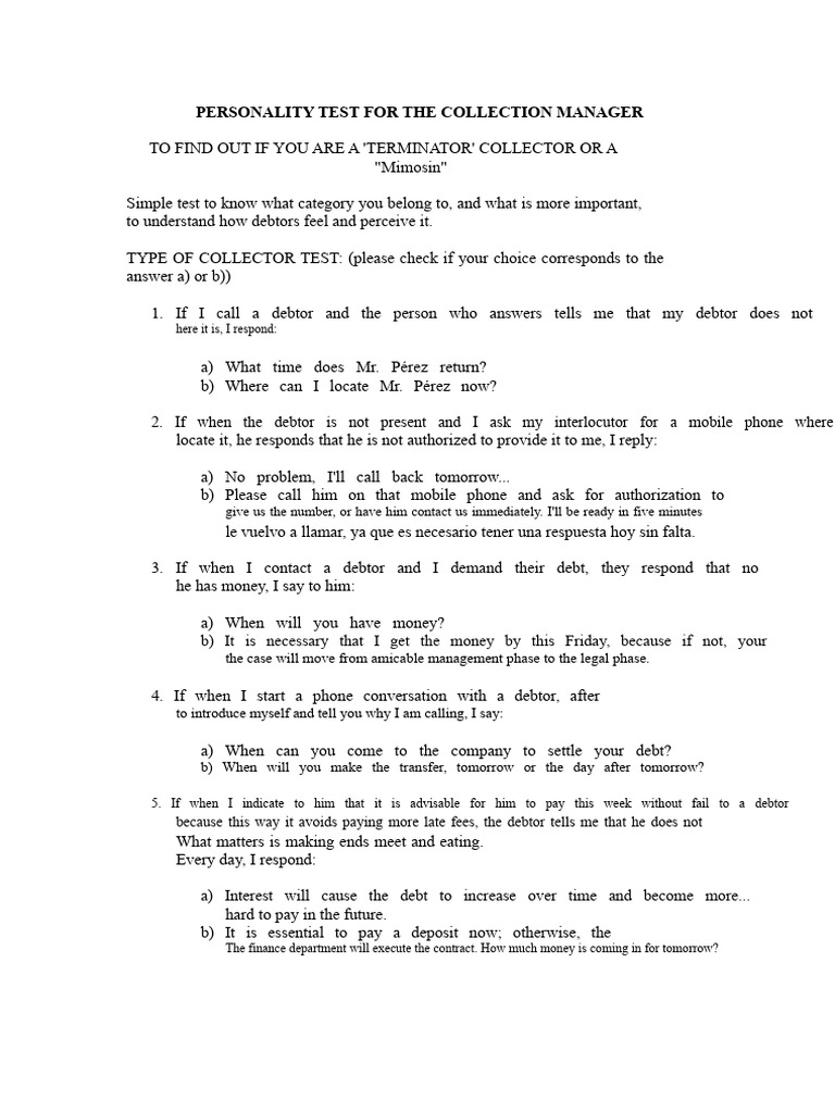 Personal ID Test for the Collection Manager | PDF | Debt | Money