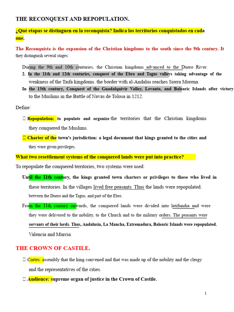 The Reconquest and Resettlement | PDF | Europe | Spain