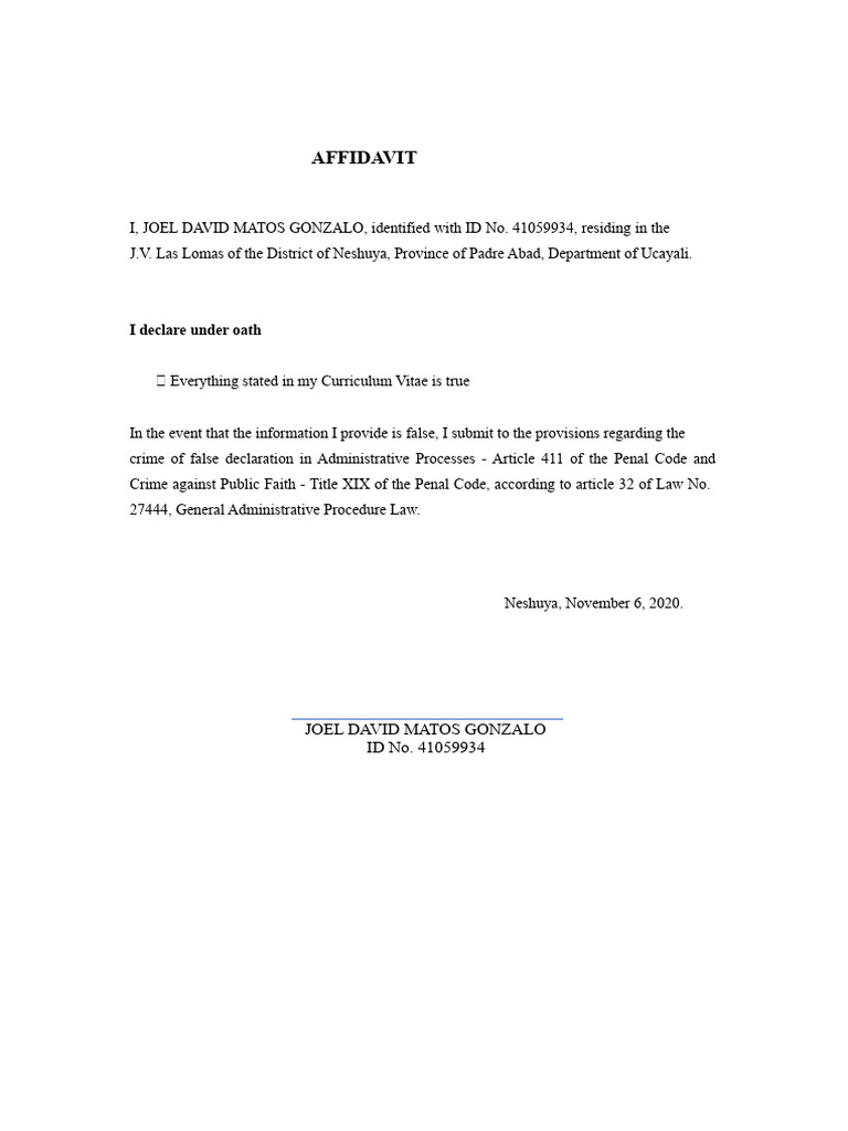 Affidavit of Curriculum Vitae | PDF