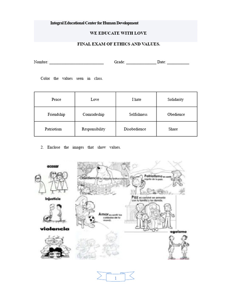 Final Exam of Ethics and Values. | PDF