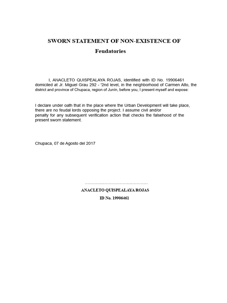 Sworn Statement on Feudatories in Chupaca | PDF