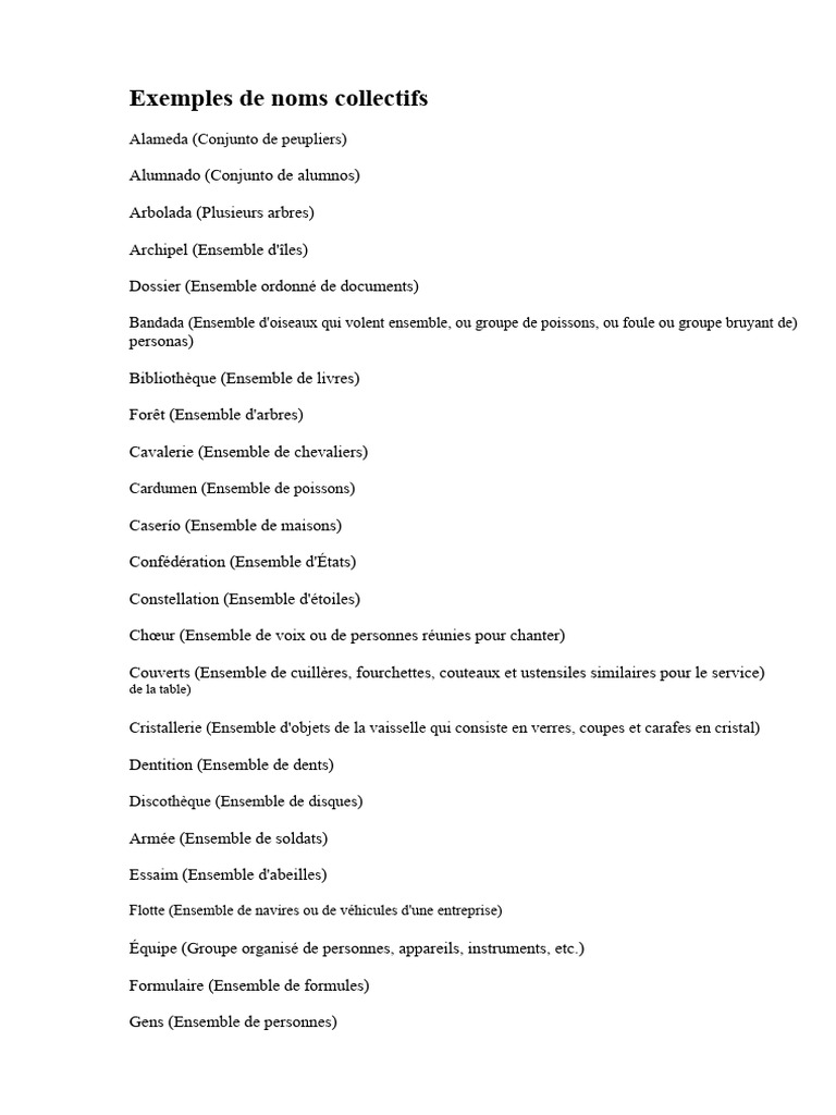 Noms collectifs en français et espagnol | PDF