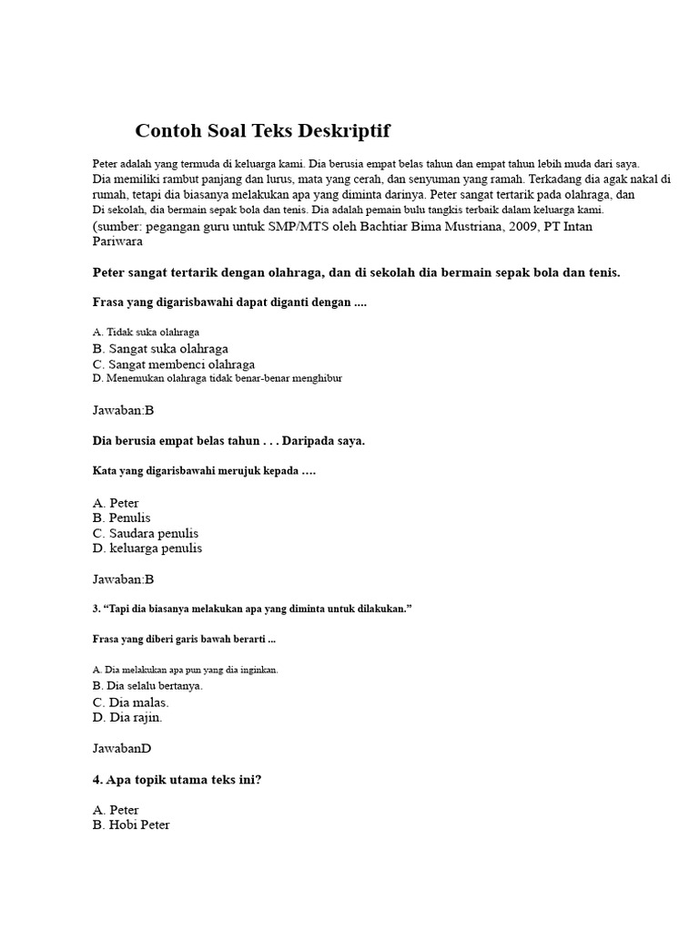 Contoh Soal Teks Deskriptif dan Naratif | PDF