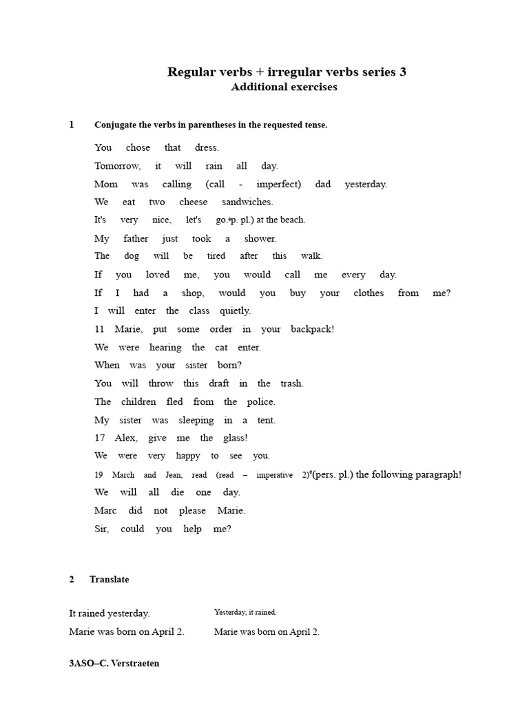 Regular verbs + series 3 (corrected) | PDF