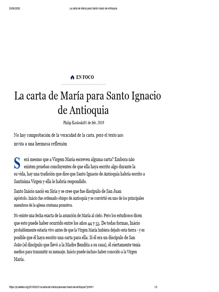 Carta de María a Santo Ignacio | PDF | María, madre de Jesús | Juan el ...