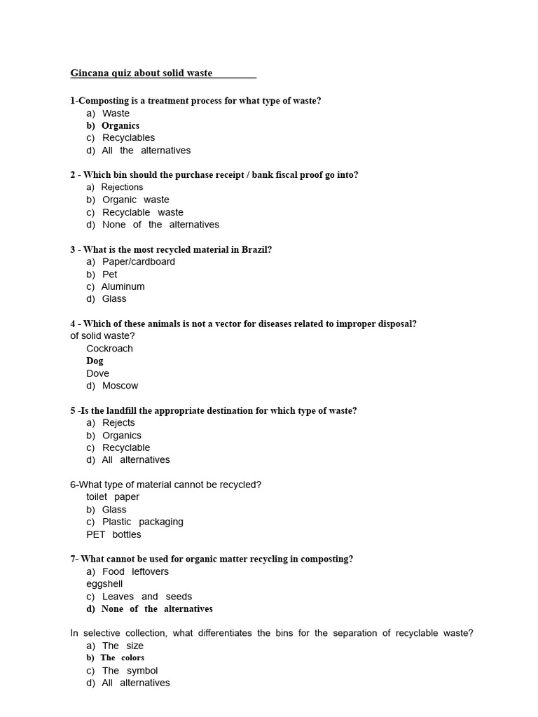Quiz competition about solid waste | PDF | Recycling | Waste