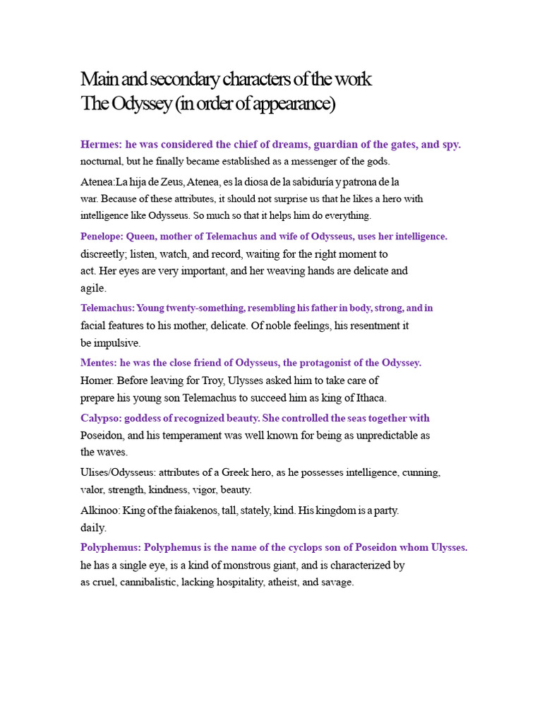 Main and Secondary Characters of The Work Odysseus | PDF