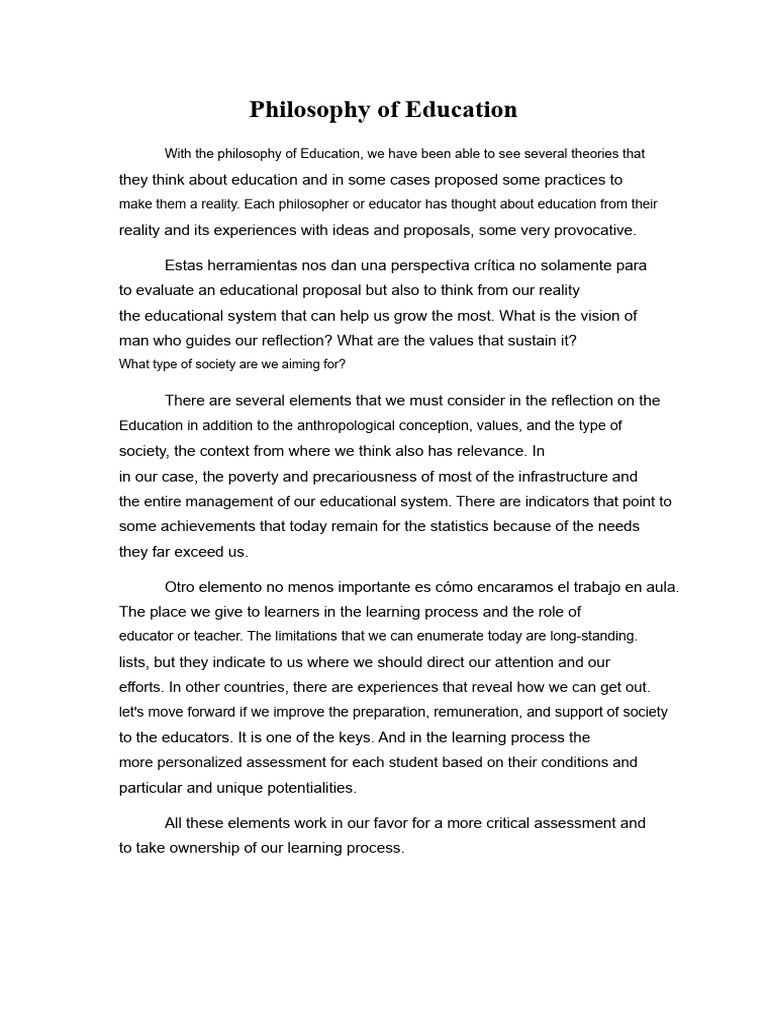 Essay on the Philosophy of Education | PDF | Philosophy Of Education ...
