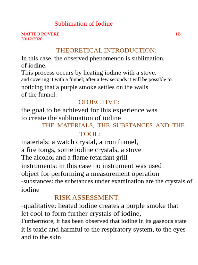Report on the Sublimation of Iodine | PDF