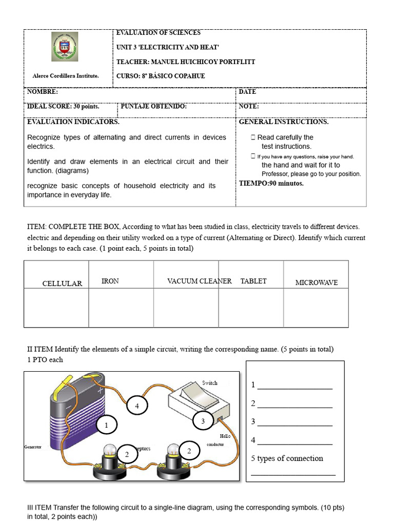 Electricity and Heat Evaluation Guide | PDF | Voltage | Electric Current